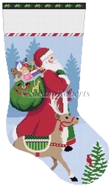 Susan Roberts Needlepoint - Tasseled Santa & Reindeer - Needle Nook