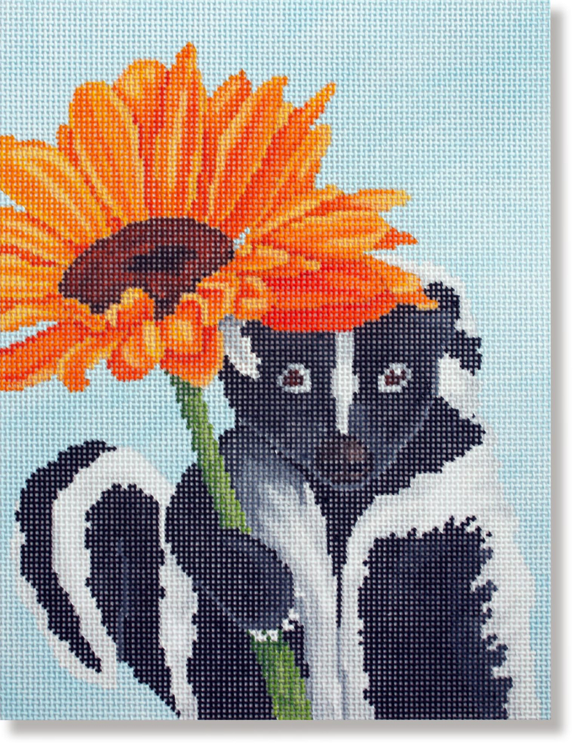 Scott Church Needlepoint - Skunk w/Black Eyed Susan - Needle Nook
