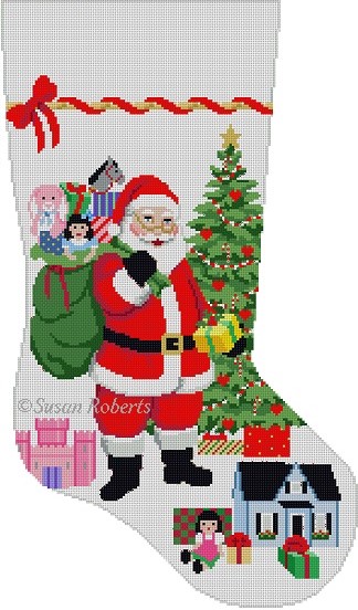 Susan Roberts Needlepoint - Santa Gifting Girl Stocking - Needle Nook
