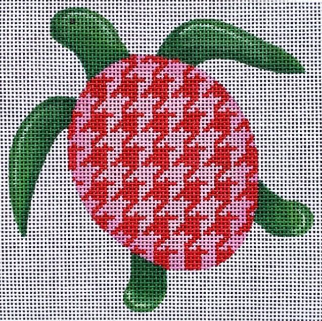 Patti Mann Needlepoint - Turtle with Pink Hounds Tooth Ornament ...