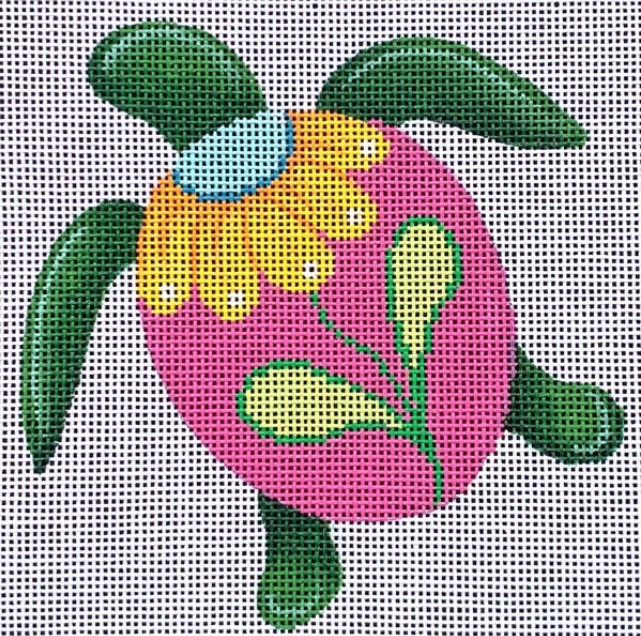 Patti Mann Needlepoint - Turtle with Yellow on Pink Ornament - Needle Nook