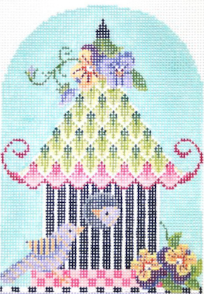 Kelly Clark Needlepoint - Pansy Pagoda Birdhouse - Needle Nook